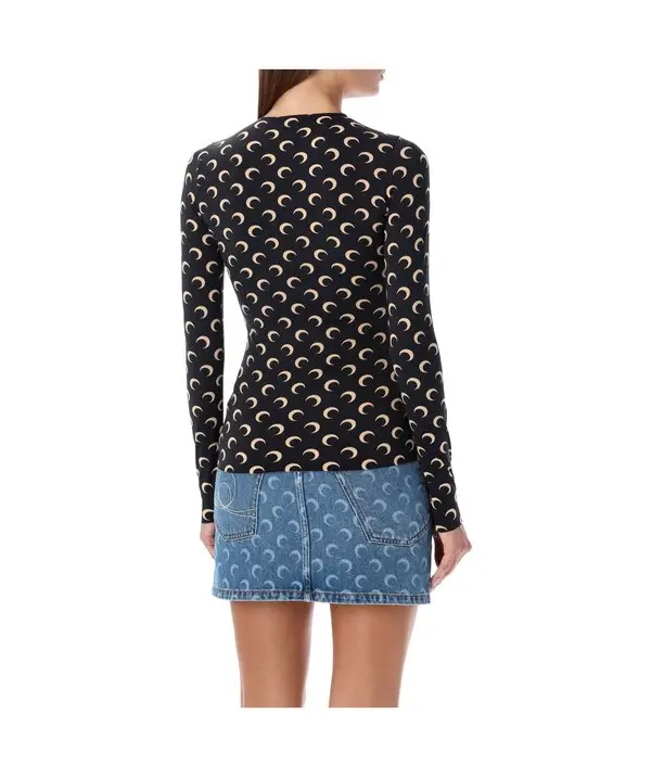 MARINE SERRE Allover Moon Print Long Sleeve Top - Black