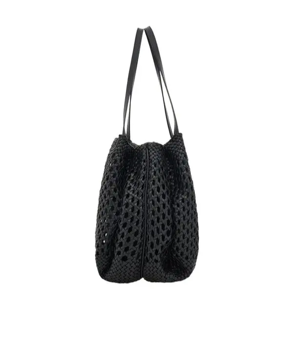 FERRAGAMO Woven Tote Bag With Gancio Buckle - Black