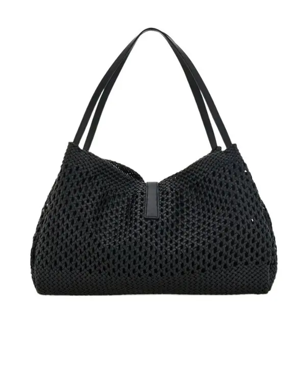 FERRAGAMO Woven Tote Bag With Gancio Buckle - Black