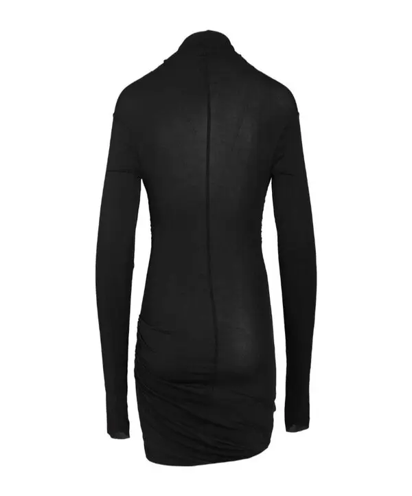 Rick Owens Asymmetrical Long Sleeve Dress With Pleated Neckline