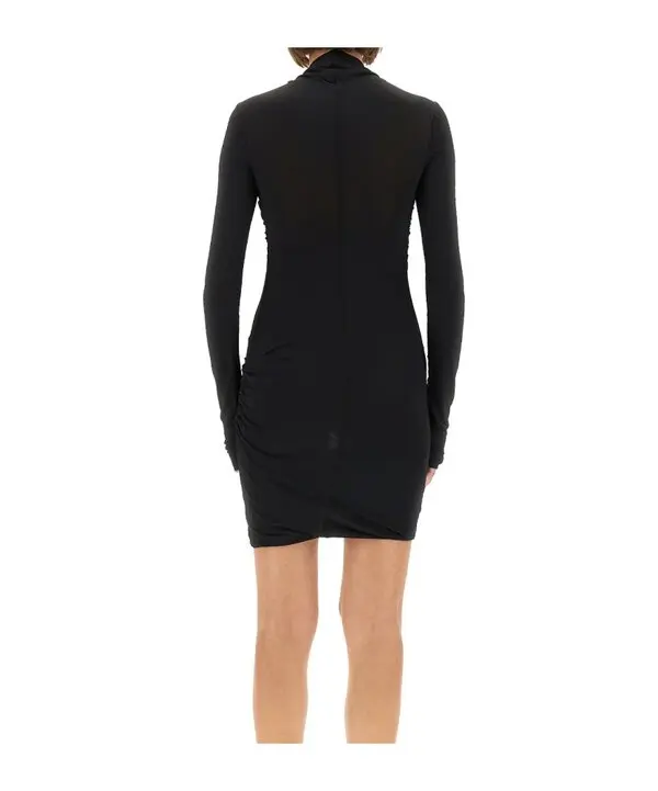 Rick Owens Asymmetrical Long Sleeve Dress With Pleated Neckline
