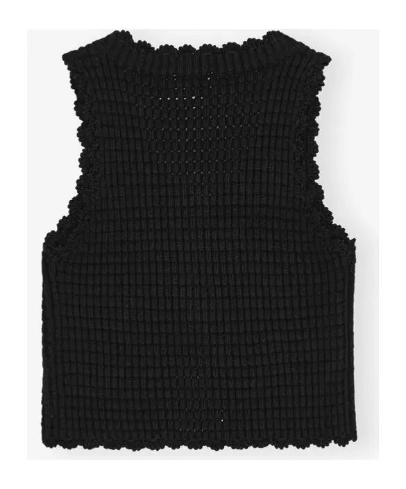 GANNI Textured Lace Knit Top With Tie Detail