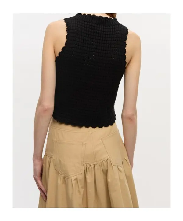 GANNI Textured Lace Knit Top With Tie Detail
