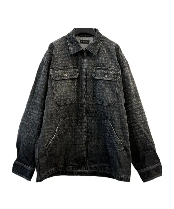 Balenciaga Allover Logo Printed Zip Jacket - Black