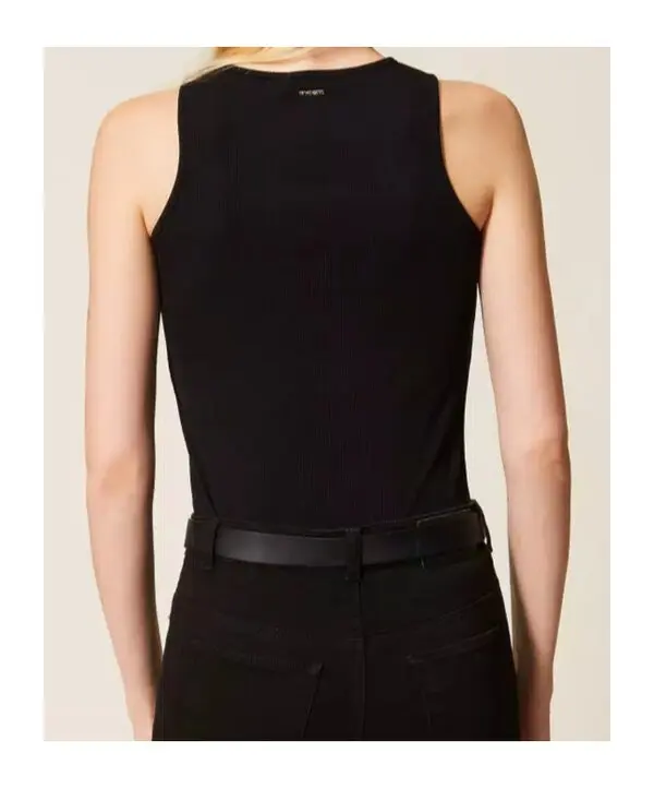 TWINSET Floral Embroidered Round Neck Tank Top - Black