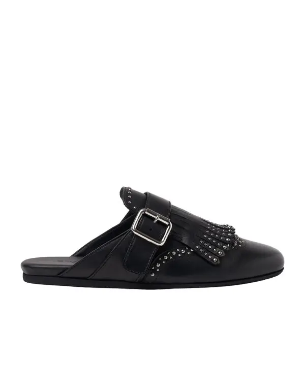 SCAROSSO Gaia Studded Mule Flat Shoes - Black