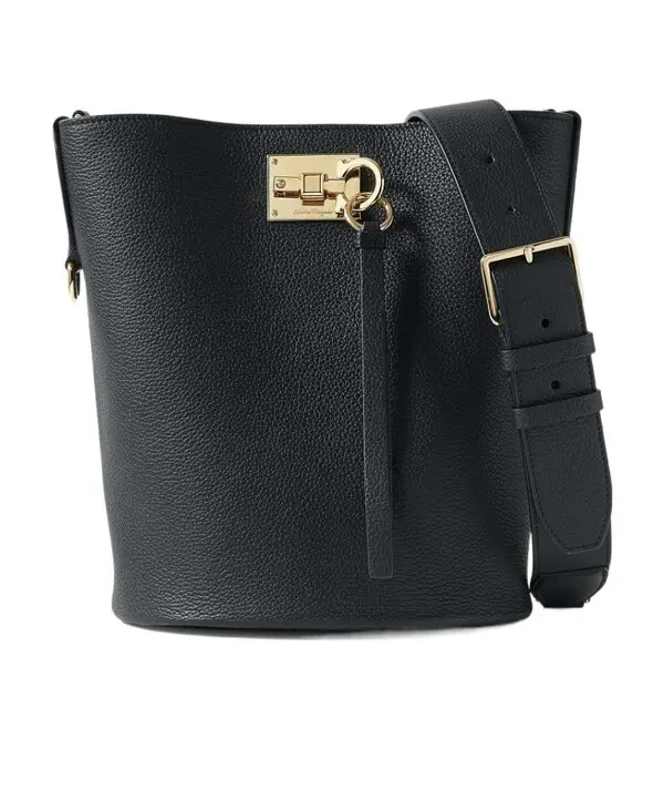 FERRAGAMO Logo Bucket Shoulder Bag - Black