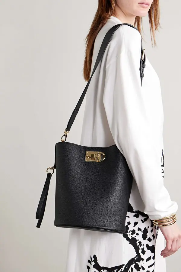 FERRAGAMO Gancini Buckle Bucket Shoulder Bag