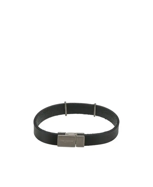 Saint Laurent Logo Plaque Leather Bracelet