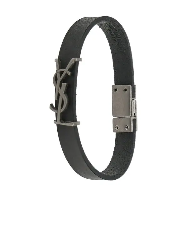 Saint Laurent Logo Plaque Leather Bracelet