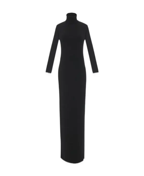 Saint Laurent Long Ribbed Knit Turtleneck Dress With Side Slits
