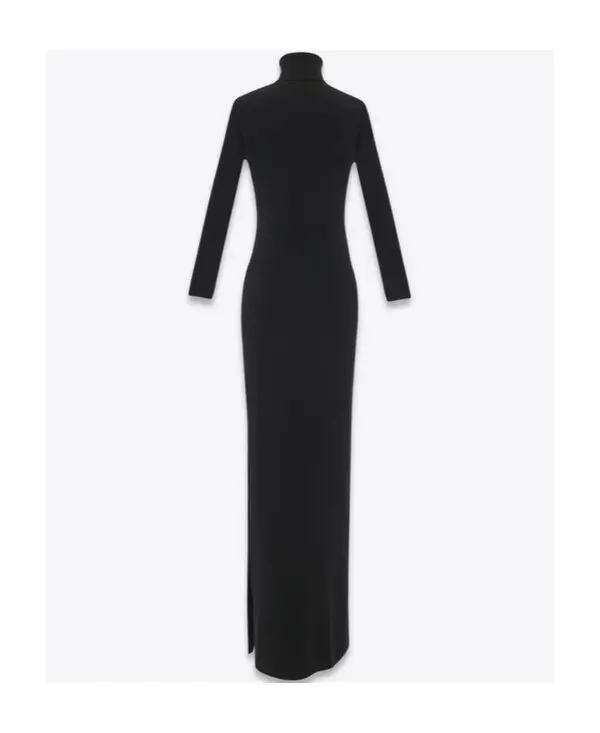 Saint Laurent Long Ribbed Knit Turtleneck Dress With Side Slits