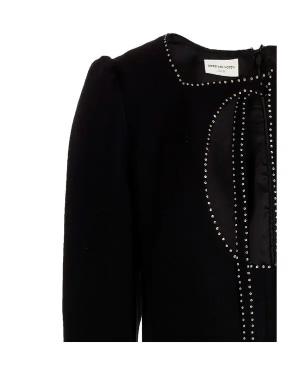Dries Van Noten Embellished Long-sleeved Wool Dress