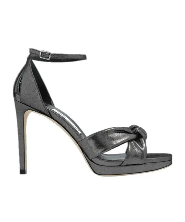 JIMMY CHOO Rosie 100 Knotted Platform Stiletto Sandals - Gray