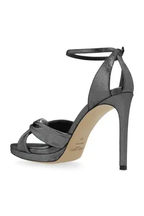 JIMMY CHOO Rosie 100 Knotted Platform Stiletto Sandals - Gray