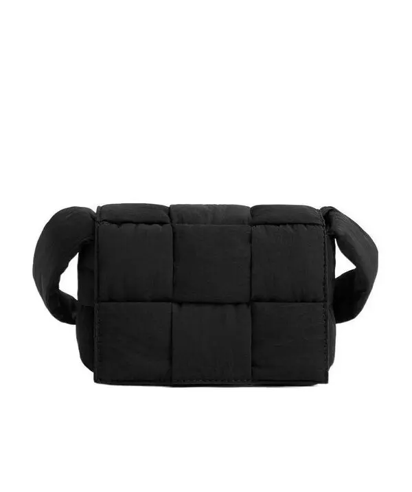 Bottega Veneta Cassette Mini Padded Intreccio Crossbody Bag - Black