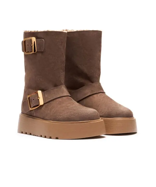 Casadei Round Toe Buckled Lug Sole Boots