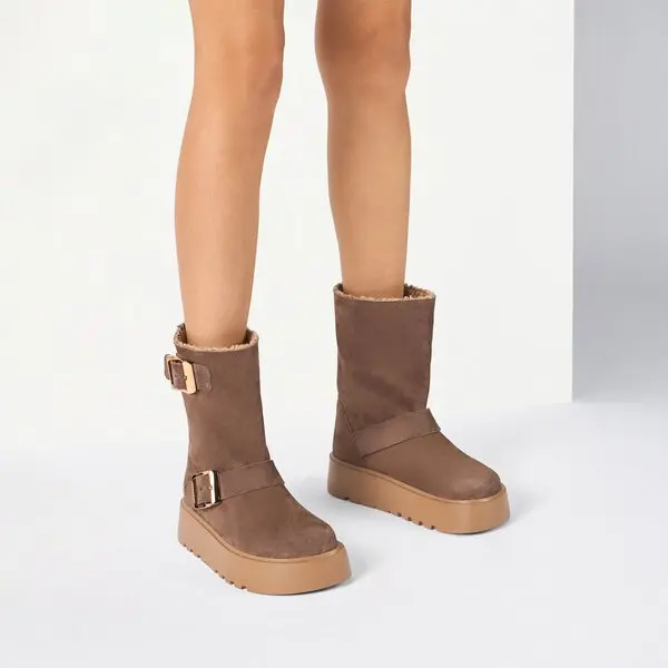 Casadei Round Toe Buckled Lug Sole Boots