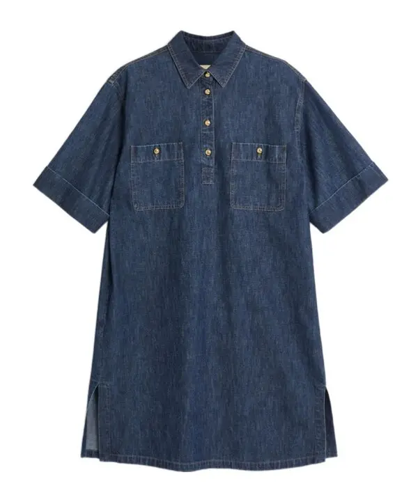 Valentino Garavani Collared Short-sleeve Denim Shirt Dress - Blue