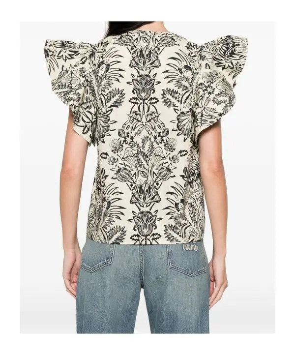 Ulla Johnson Floral Print Ruffled Sleeve Cover-up - White