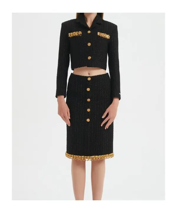 Marissa Chiara Cropped Tweed Jacket With Embellished Pockets