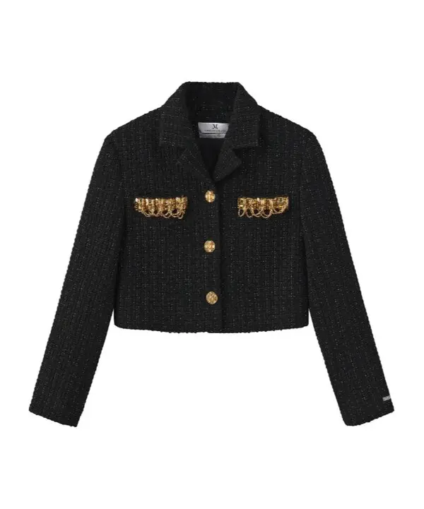 Marissa Chiara Cropped Tweed Jacket With Embellished Pockets