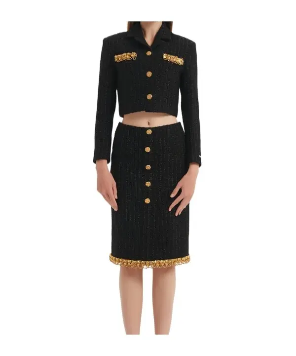 Marissa Chiara Cropped Tweed Jacket With Embellished Pockets