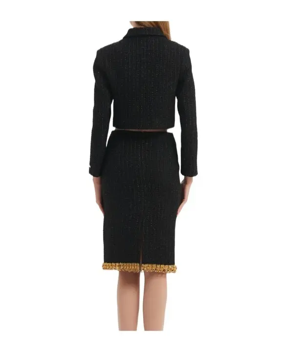 Marissa Chiara Cropped Tweed Jacket With Embellished Pockets