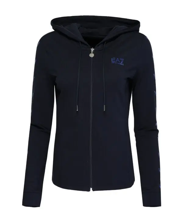 EA7 Logo Zip-up Hooded Casual Coat - Black
