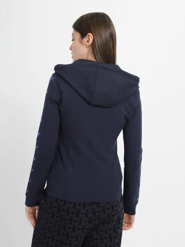 EA7 Logo Zip-up Hooded Casual Coat - Black