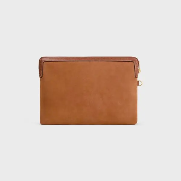Celine Small Pouch With Strap Cuir Triomphe In Nubuck Calfskin - Camel