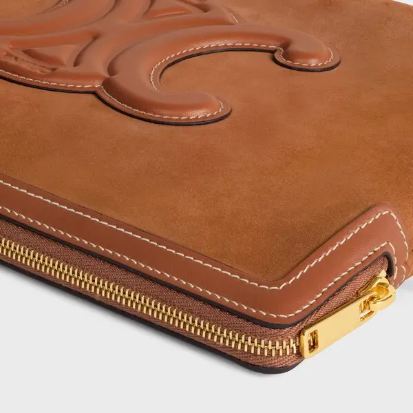 Celine Small Pouch With Strap Cuir Triomphe In Nubuck Calfskin - Camel