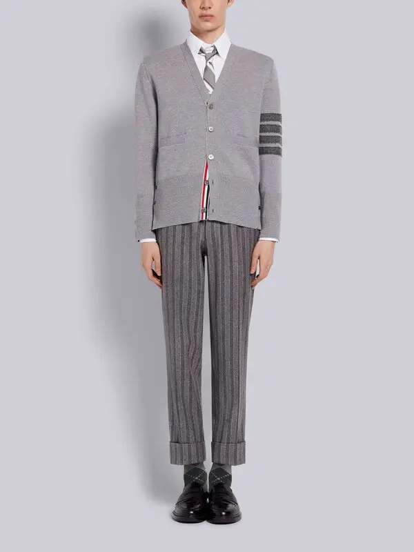 Thom Browne 4-bar V-neck Shetland Wool Cardigan - Medium Gray