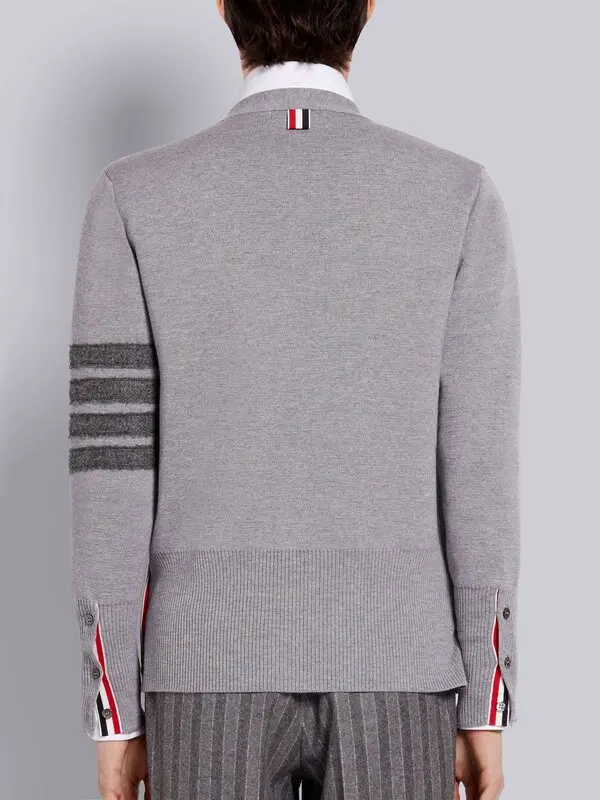 Thom Browne 4-bar V-neck Shetland Wool Cardigan - Medium Gray