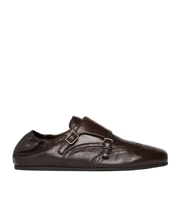 SCAROSSO Johnny Monk Strap Slipper In Dark Brown Calf Leather - Black