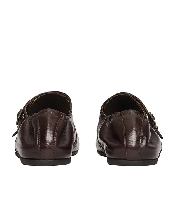 SCAROSSO Johnny Monk Strap Slipper In Dark Brown Calf Leather - Black
