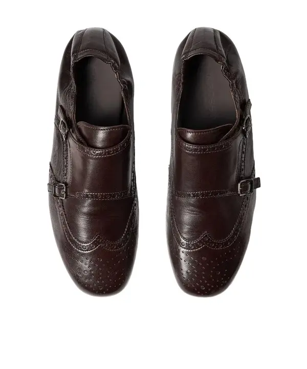 SCAROSSO Johnny Monk Strap Slipper In Dark Brown Calf Leather - Black