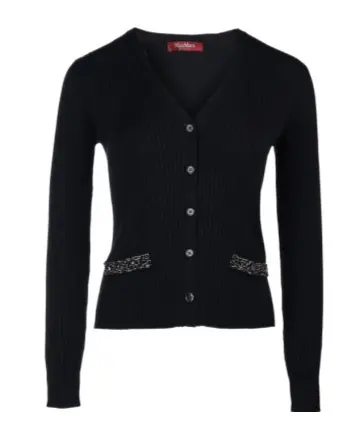Max Mara Ribbed V-neck Cardigan With Embellished Pockets