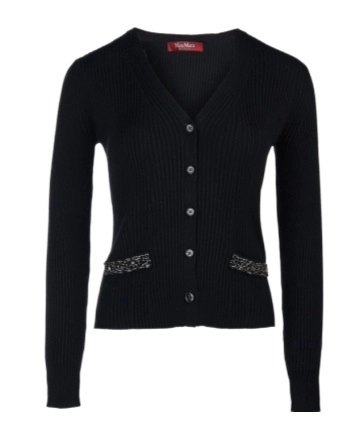 Max Mara Ribbed V-neck Cardigan With Embellished Pockets - Black
