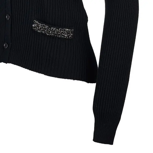 Max Mara Ribbed V-neck Cardigan With Embellished Pockets