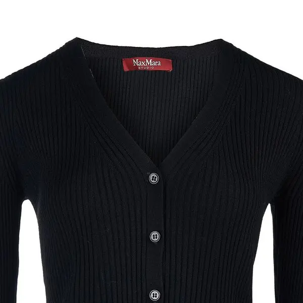 Max Mara Ribbed V-neck Cardigan With Embellished Pockets