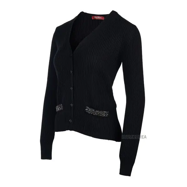 Max Mara Ribbed V-neck Cardigan With Embellished Pockets