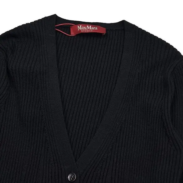 Max Mara Ribbed V-neck Cardigan With Embellished Pockets