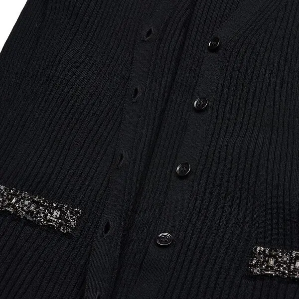 Max Mara Ribbed V-neck Cardigan With Embellished Pockets
