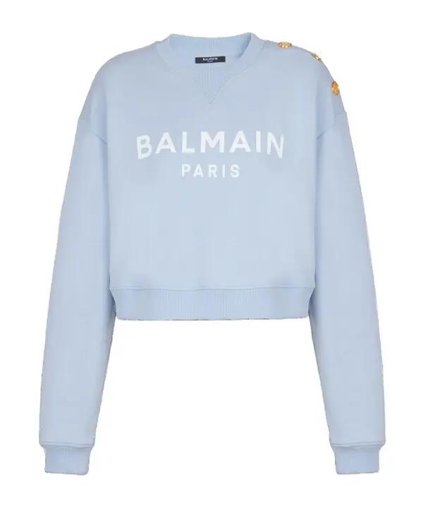 Balmain Paris Printed Crewneck Sweatshirt - Blue Selected