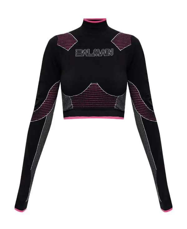 Balmain High Neck Seamless Cropped Top - Black