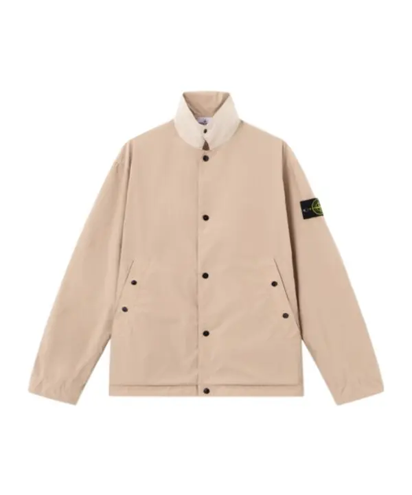 Stone Island Logo Patch Stand Collar Jacket - Desert