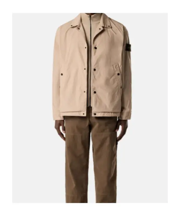 Stone Island Logo Patch Stand Collar Jacket - Desert