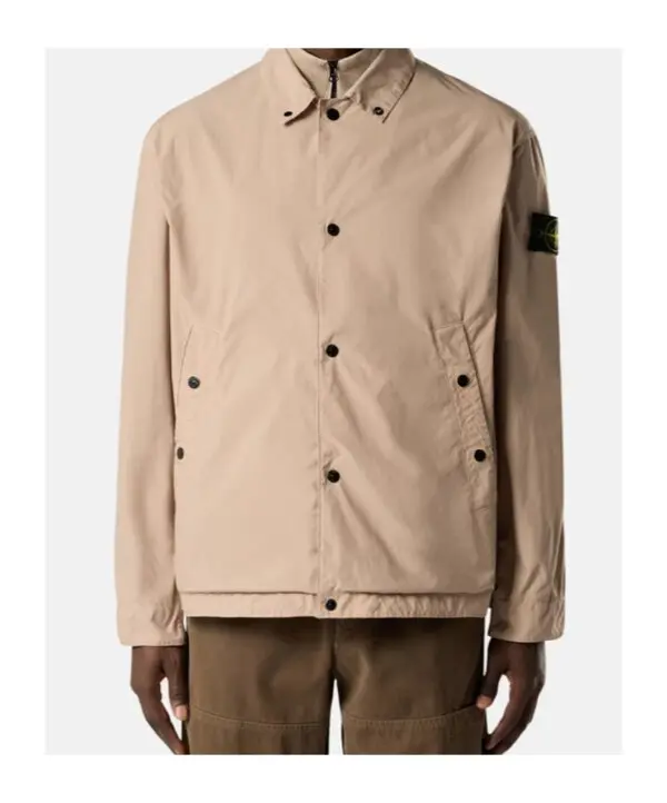Stone Island Logo Patch Stand Collar Jacket - Desert