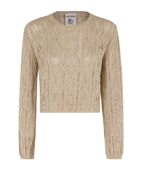 SEMICOUTURE Open-knit Cropped Sweater - Beige